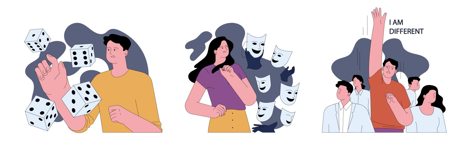 Human fears set scared characters confronting Vector Image