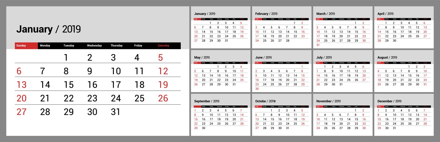 2018 Calendar - Weekly View – Royalty-Free Vector | VectorStock