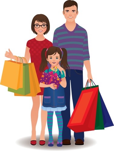 Happy family making purchases together poster Vector Image