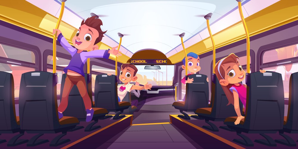 Children inside bus school friends seating Vector Image