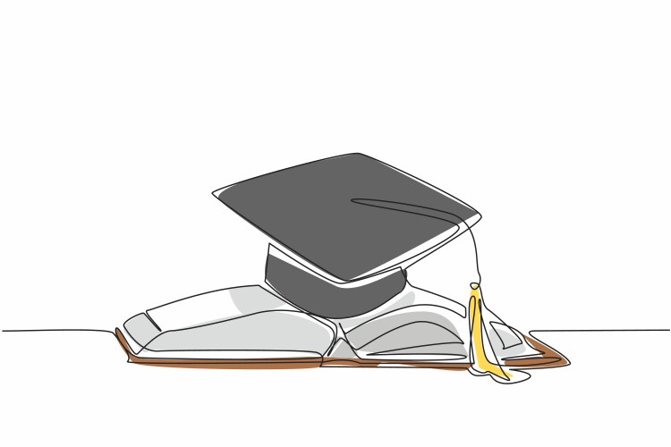 Single continuous line drawing graduation cap Vector Image