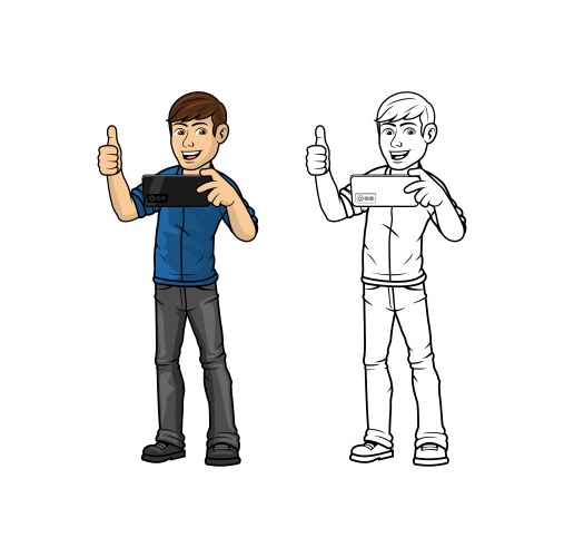 Boy character taking selfie cartoon character Vector Image