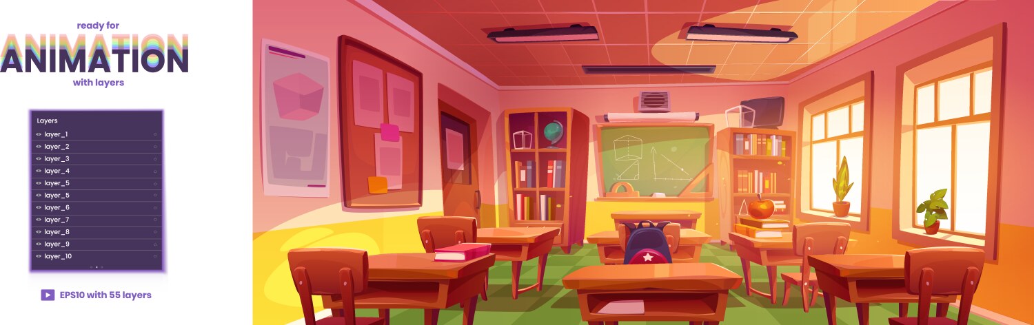 Classroom interior template ready for animation Vector Image