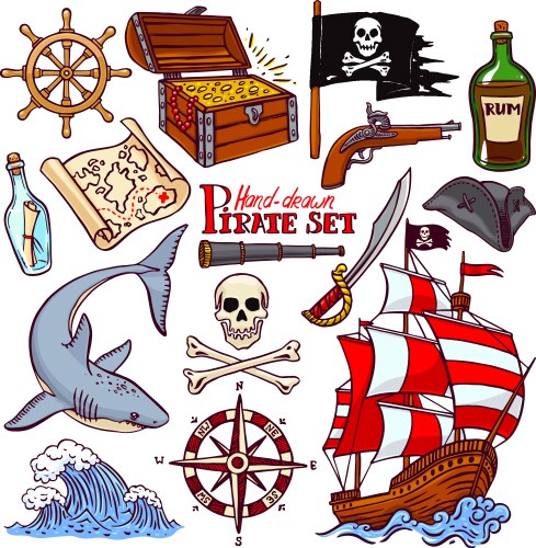 Pirate emblems black symbols of pirates drawing Vector Image