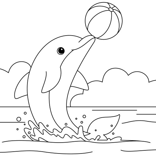 Cute Dolphin Coloring Page - Ball Play – Royalty-Free Vector | VectorStock