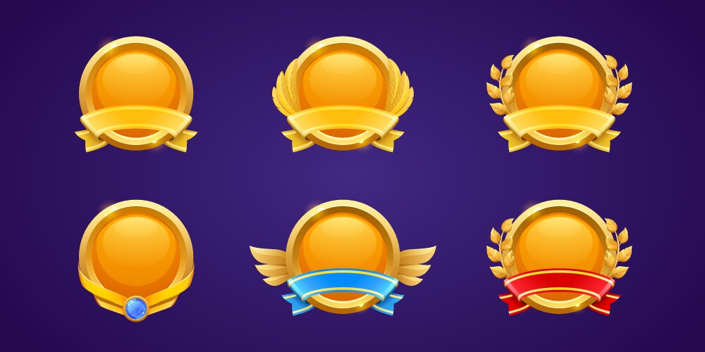 Gold award badges for winning in game Royalty Free Vector