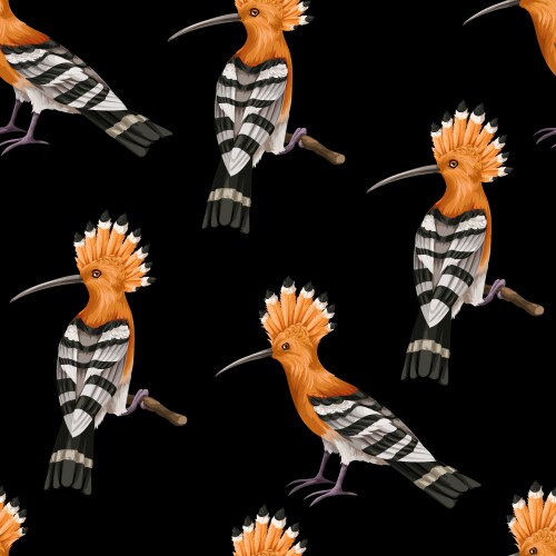 Seamless pattern with hoopoe bird autumn leaves Vector Image