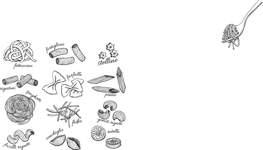 Hand drawn pasta menu vintage line art Royalty Free Vector