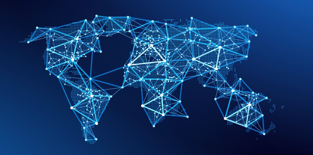 World map connection blue background Royalty Free Vector