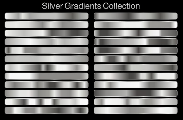 Collection of silver chrome metallic gradient Vector Image