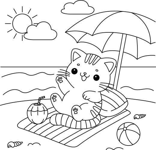 Cute cat goes exploring under sea coloring page Vector Image