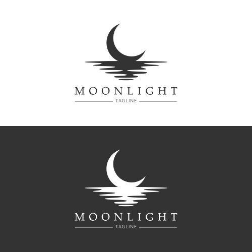 Half moon set rise sea ocean surface water logo Vector Image