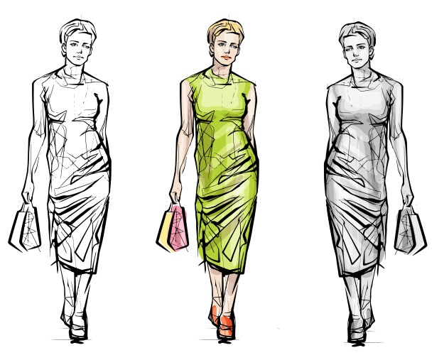 Fashion models sketch lady Royalty Free Vector Image