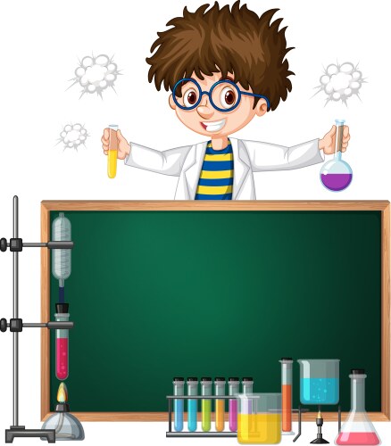 Frame template design with kid in science lab Vector Image