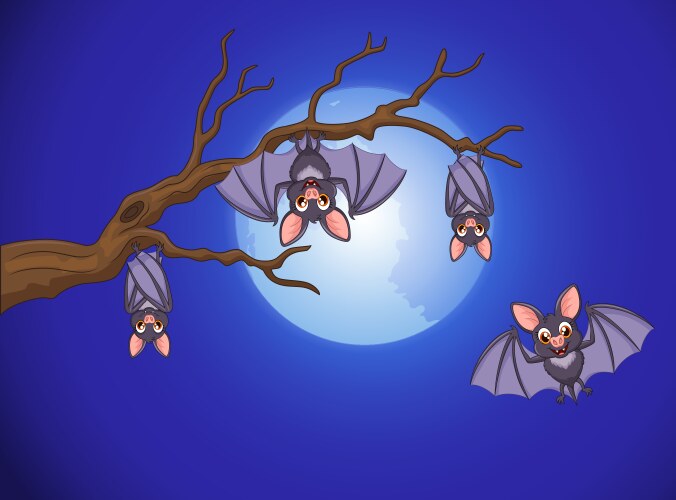 Happy cartoon bat hanging on tree Royalty Free Vector Image
