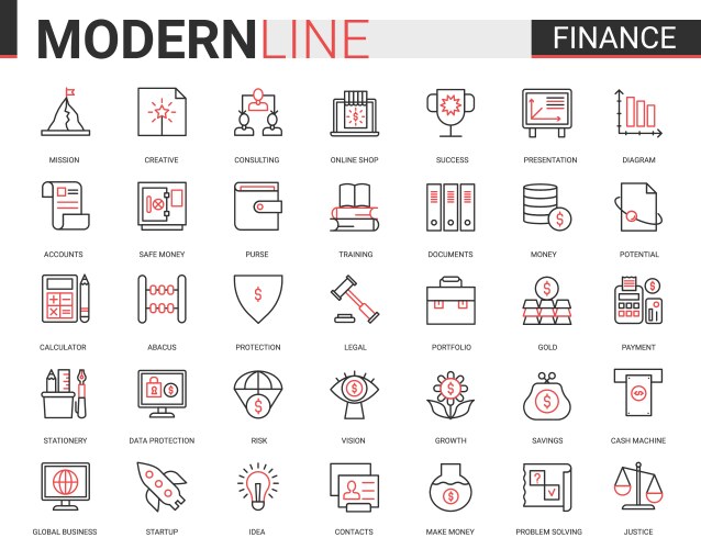 Red black thin line trendy icons set digital Vector Image