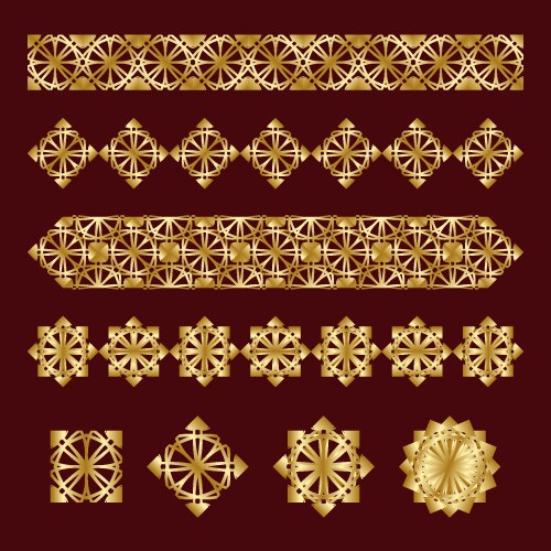 Golden asian retro frames and borders set Vector Image