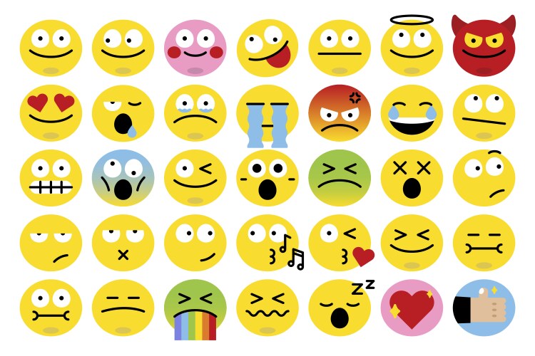Smiley emoji square icon pack Royalty Free Vector Image