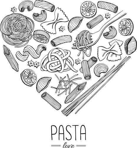Hand drawn pasta menu vintage line art Royalty Free Vector