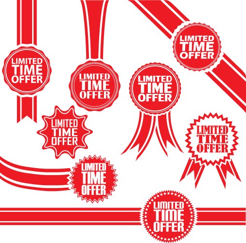 Limited time offer 3d gold badge with red ribbon Vector Image