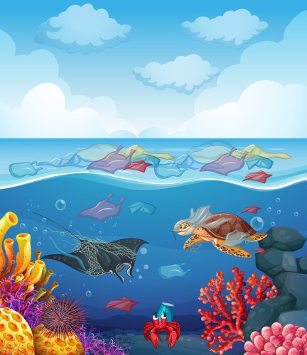 Water pollution with plastic bags in ocean Vector Image