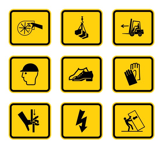 Warning signsindustrial hazards icon labels sign Vector Image