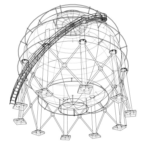 Spherical storage tank isometric blueprints Vector Image
