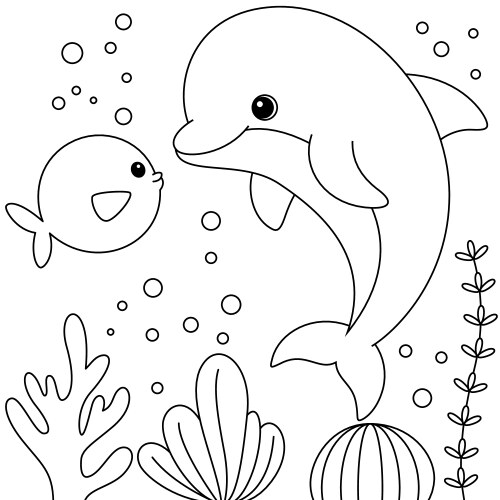 Cute Dolphin Coloring Page - Ball Play – Royalty-Free Vector | VectorStock