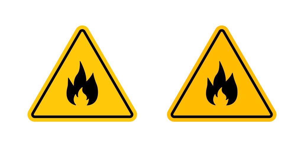 Fire warning sign icon set yellow triangle alert Vector Image