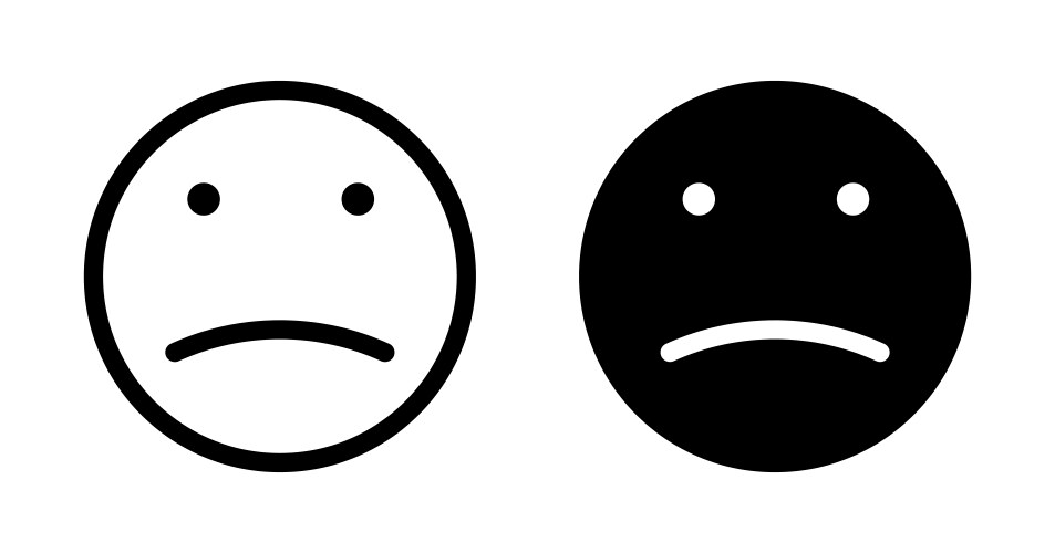 Sad icon set unhappy face emoji symbol in black Vector Image