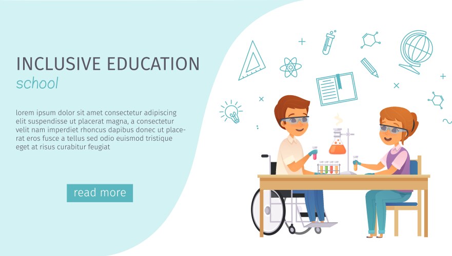 Inclusive education classes flat poster Royalty Free Vector