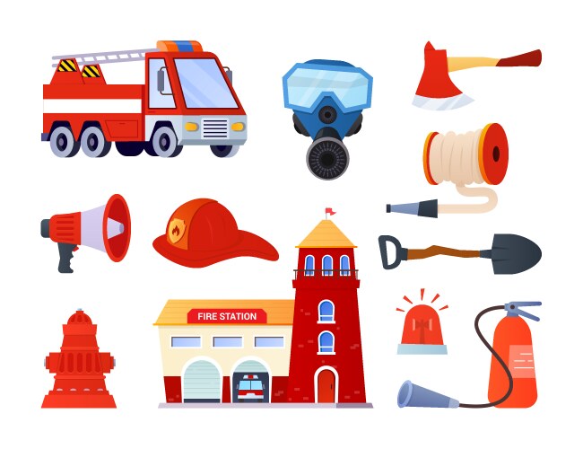 Firefighter equipment and fire fighting tools Vector Image
