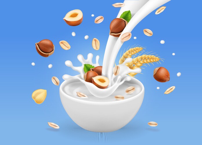 Oat flakes with cranberry oatmeal in milk Vector Image