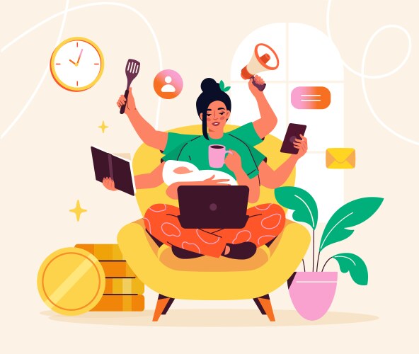 Multitasking Woman Vector Images (over 2,600)