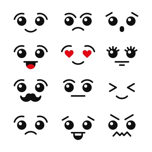 Cute kawaii face icon set on white background Vector Image