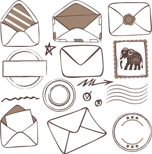 Postage stamps cartoon set letters mailing Vector Image