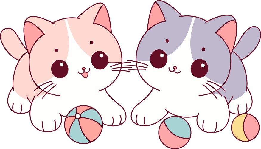 Two adorable cats are playing with balls coloring Vector Image