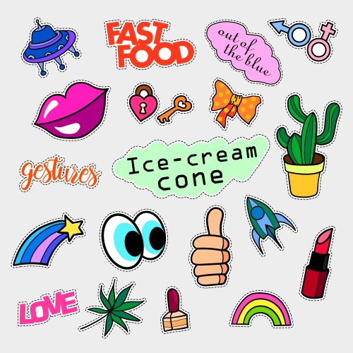 Girl fashion stickers patches cute colorful badges