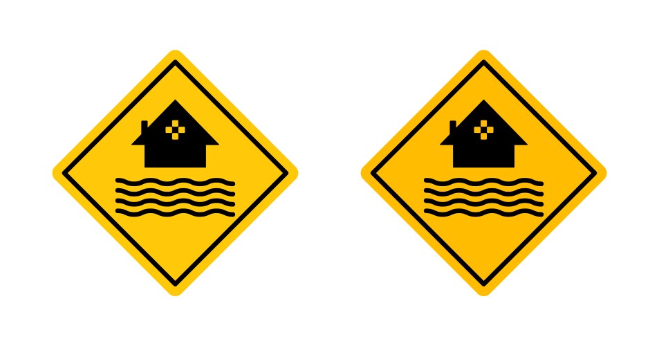 Flood disaster sign icon set flood-prone area Vector Image