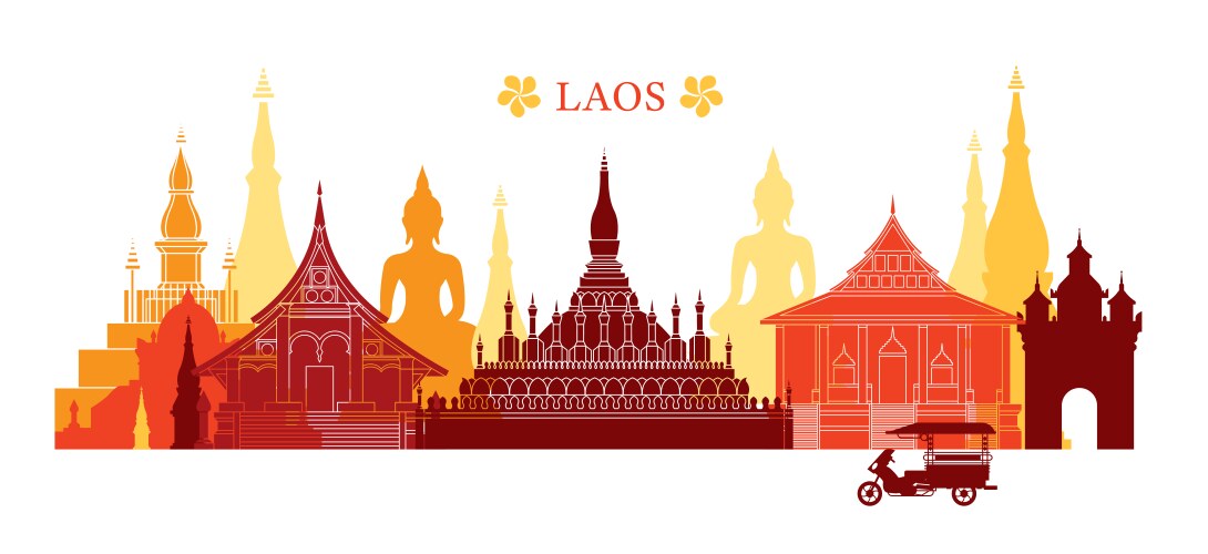 Laos landmarks skyline Royalty Free Vector Image