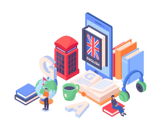 Students learning english language concept Vector Image