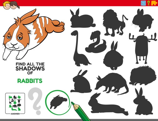 Finding shadows game with cartoon rabbits animal Vector Image