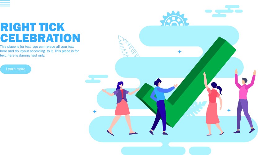 Team celebrating around right tick on mobile Vector Image