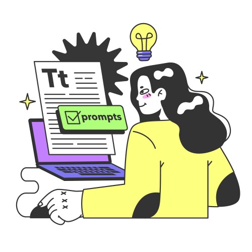 Young female prompt-engineer writing a prompt Vector Image