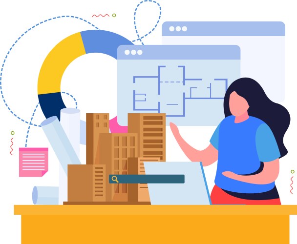 Cartoon architect composition Royalty Free Vector Image