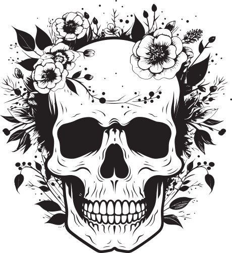 Blossom bones thick line art icon of flower skull Vector Image