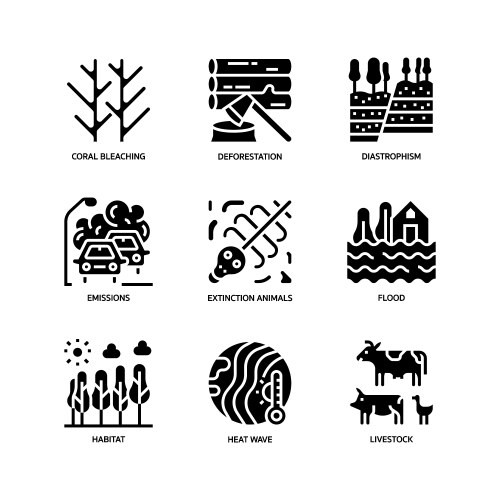 Climate change icons set Royalty Free Vector Image