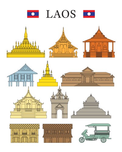 Laos landmarks skyline Royalty Free Vector Image