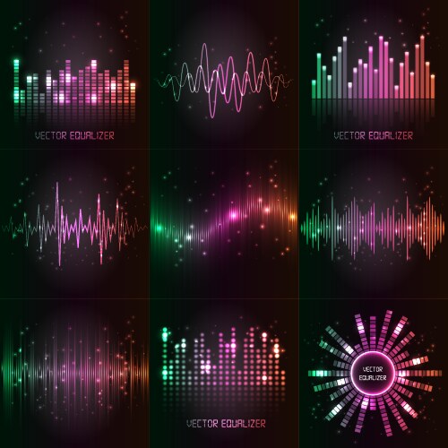 Audio signal and music waves set Royalty Free Vector Image