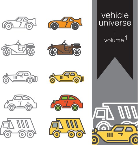 Cartoon vehicle caracters set Royalty Free Vector Image